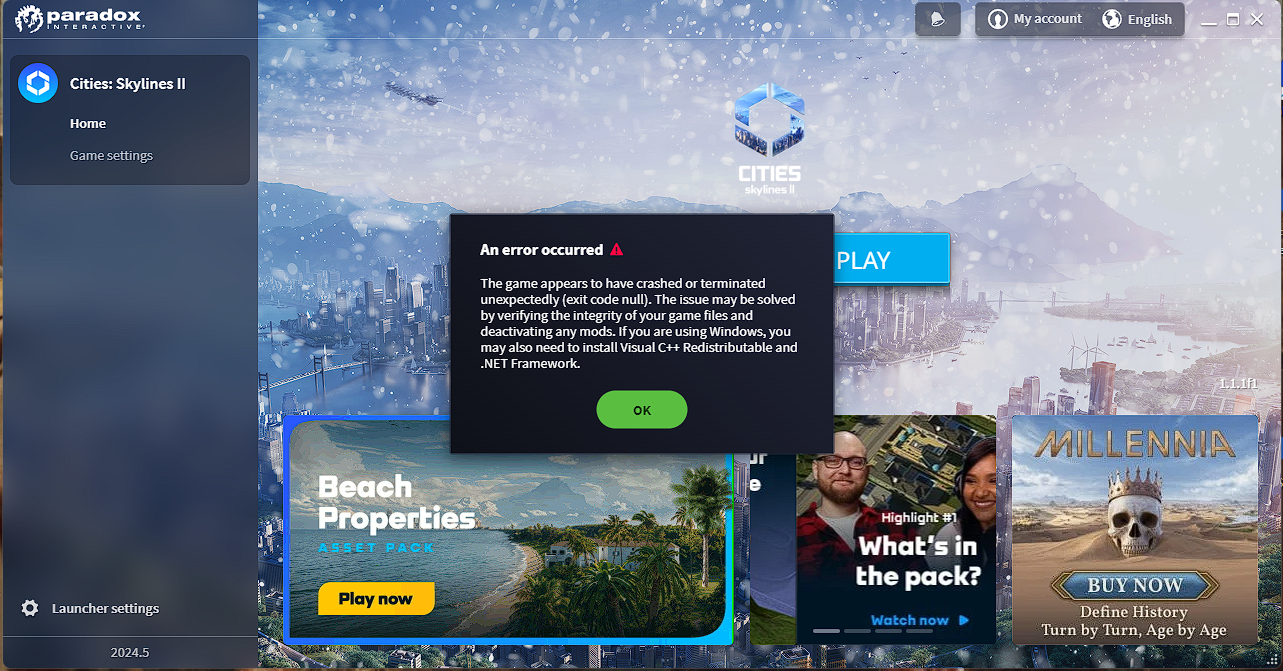 Can't boot the game, stuck at launcher when hitting "play" with popup saying "the game appears ...